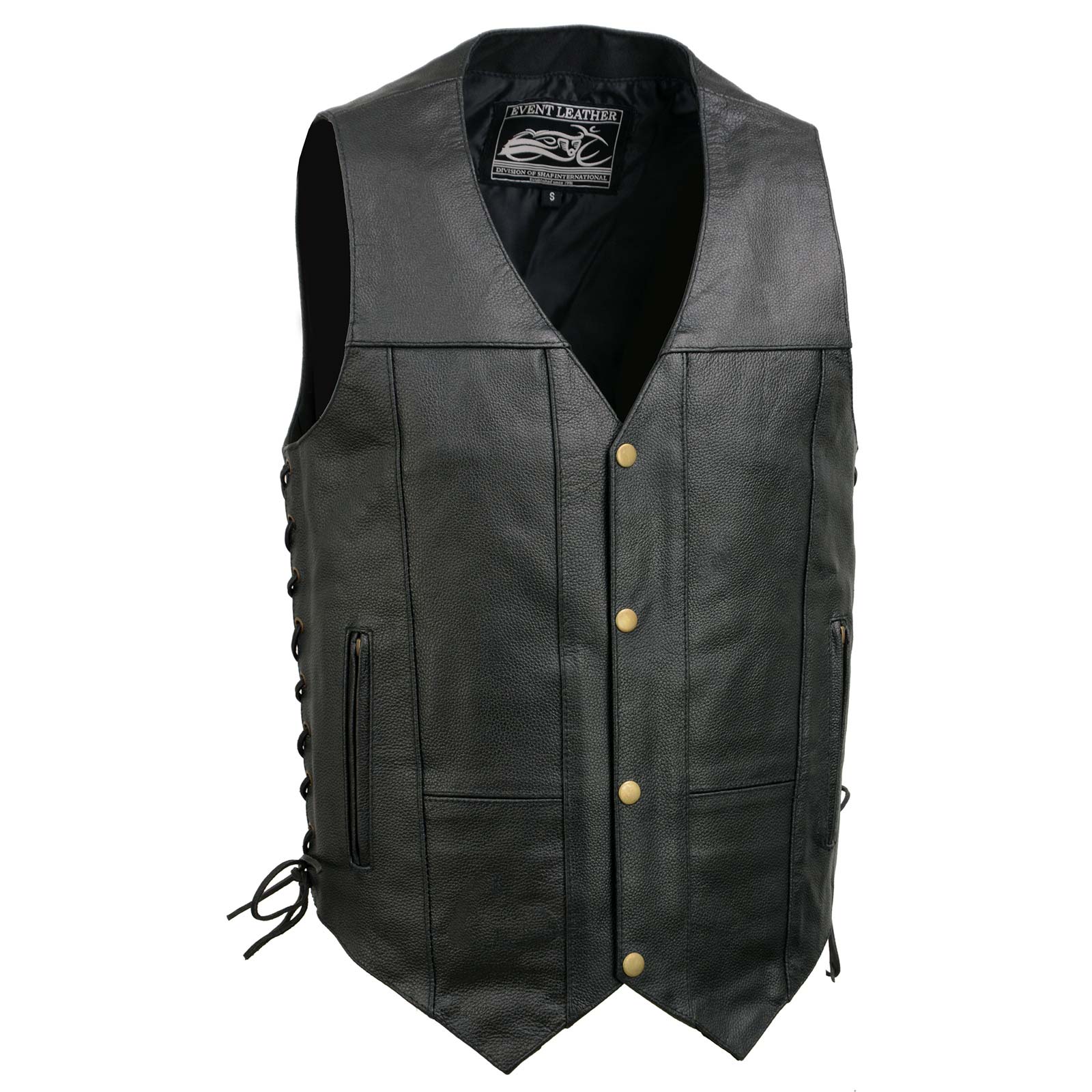Event Leather EL5391 Black Motorcycle Leather Vest for Men w/ 10 ...