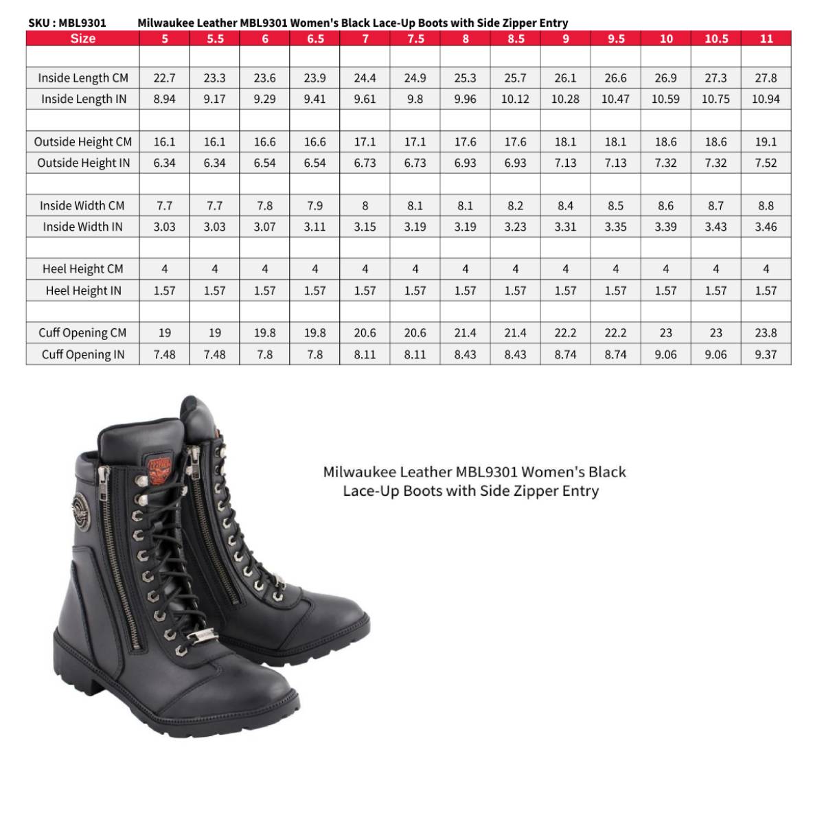 Milwaukee Leather MBL9301 Women's Black Lace-Up Motorcycle Biker ...