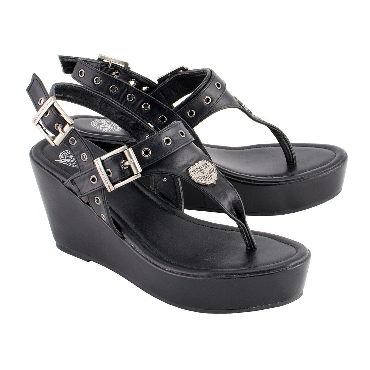Milwaukee Leather MBL9411 Women's Black Wedge Fashion Casual Sandals ...