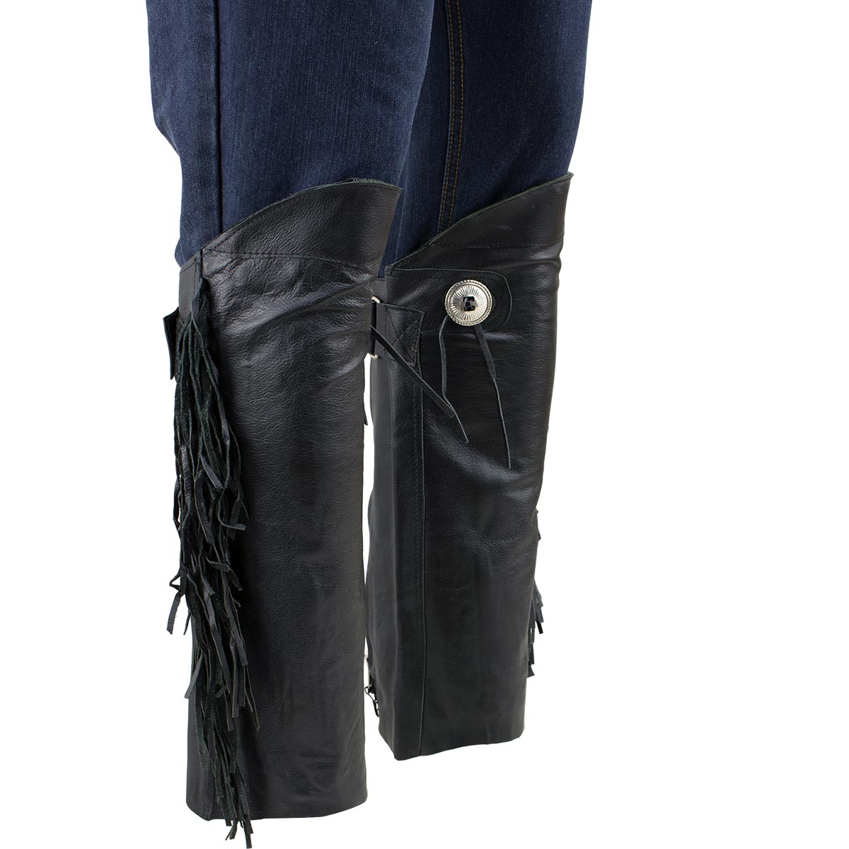 Genuine Leather SH1199FR Women's Black ‘Fringed’ Leather Short Chaps ...